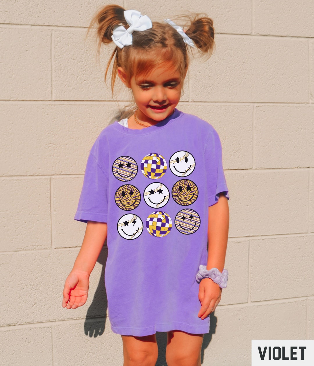 Kids LSU Baseball Shirt Smiley Face Retro Graphic Tee Louisiana State ...