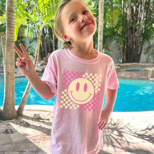 Kids Smiley Face Shirt, Girls Smile Face Retro Graphic Tee, Boho ...