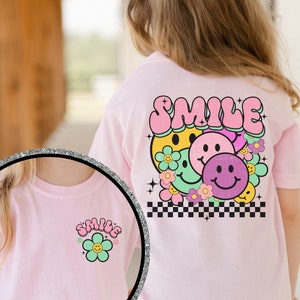 Kids Smiley Face Shirt, Youth Flower Smile Face Retro Graphic Tee ...