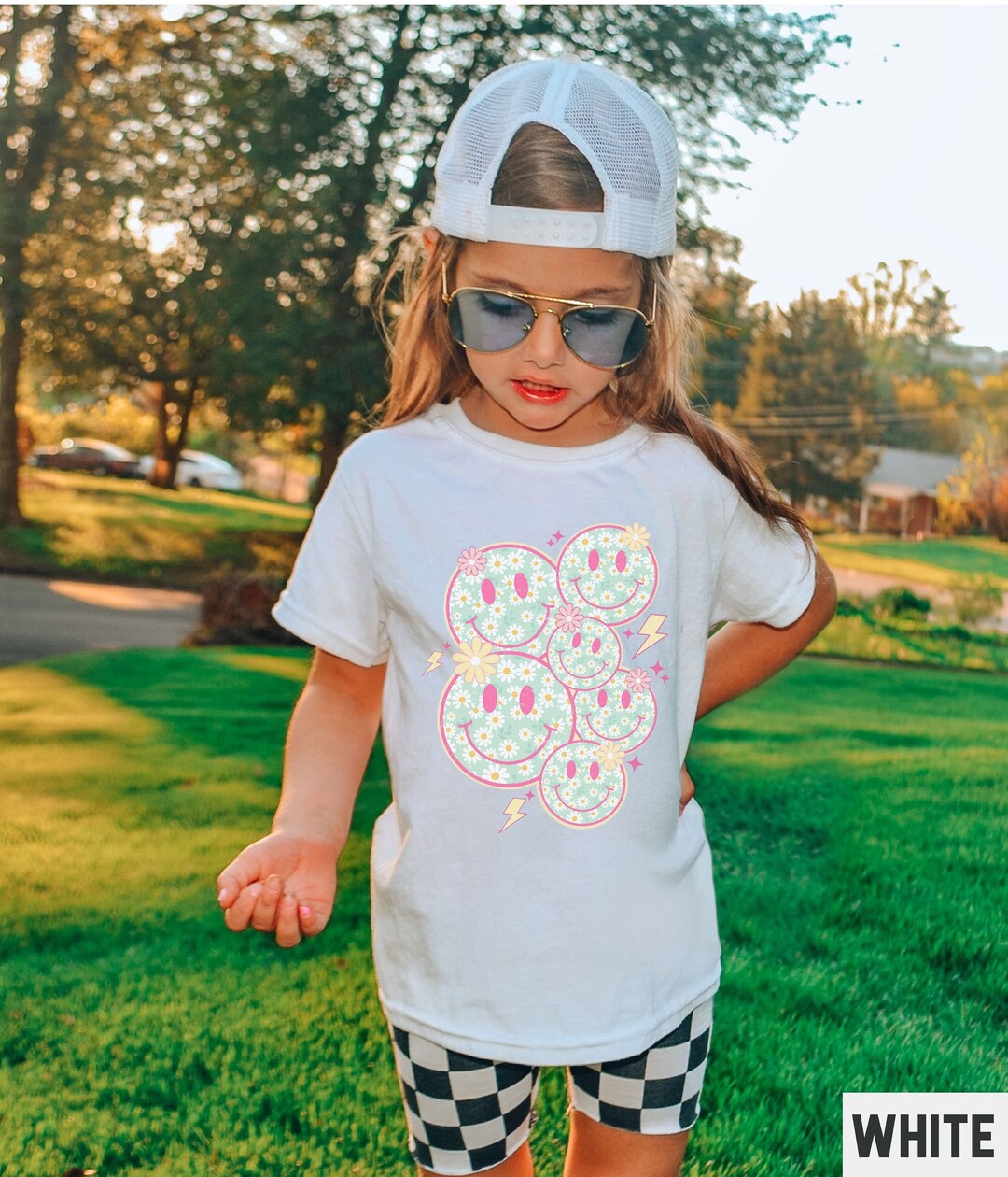 Kids Smiley Face Shirt, Cute Girls Retro Smile Face Tee Youth Trendy ...