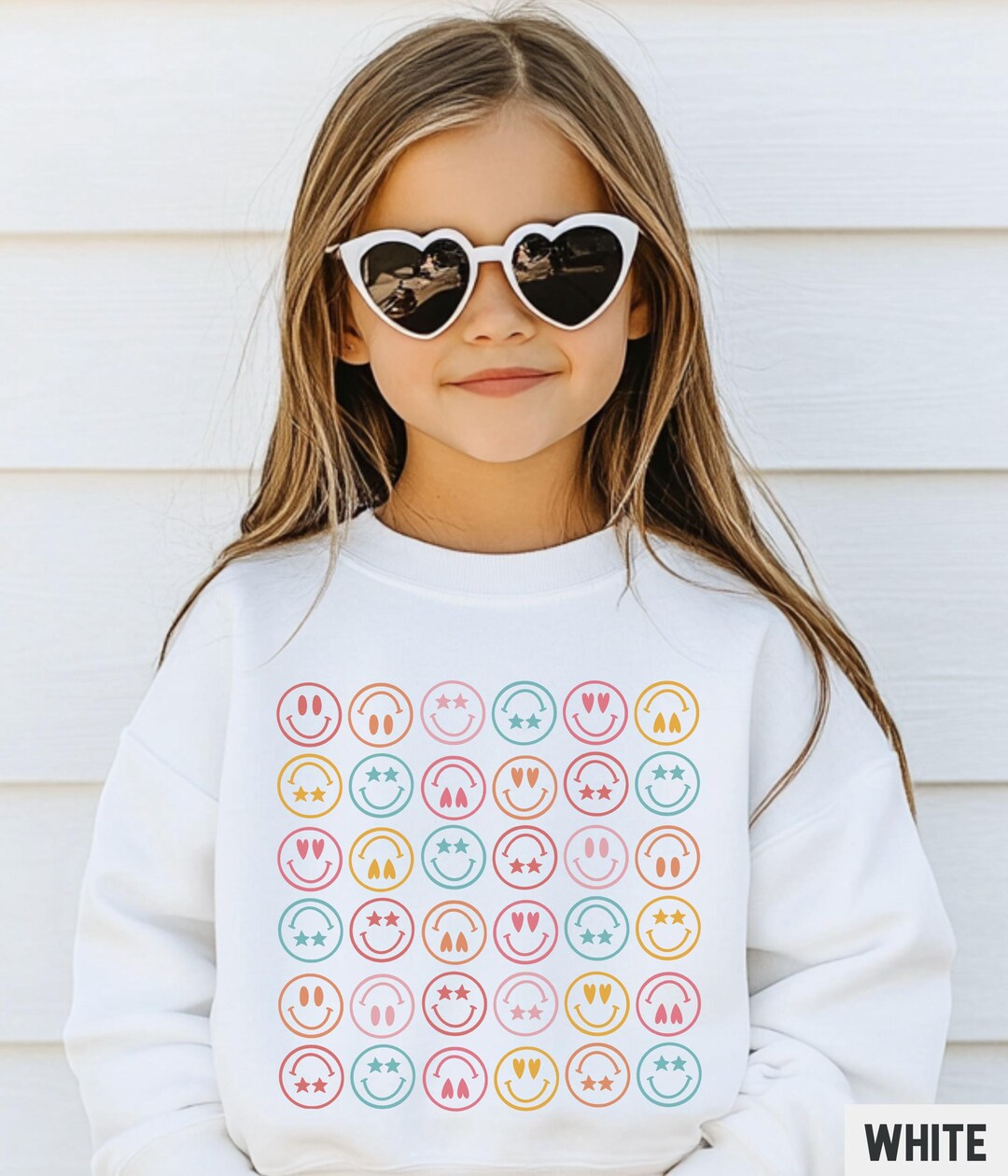 Kids Smiley Face Sweatshirt, Girls Retro Smile Shirt, Cute Smiling ...