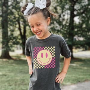 Kids Smiley Face Shirt, Girls Smile Face Retro Graphic Tee, Boho ...