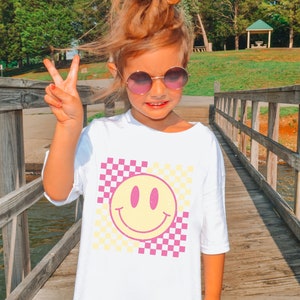 Kids Smiley Face Shirt, Girls Smile Face Retro Graphic Tee, Boho ...
