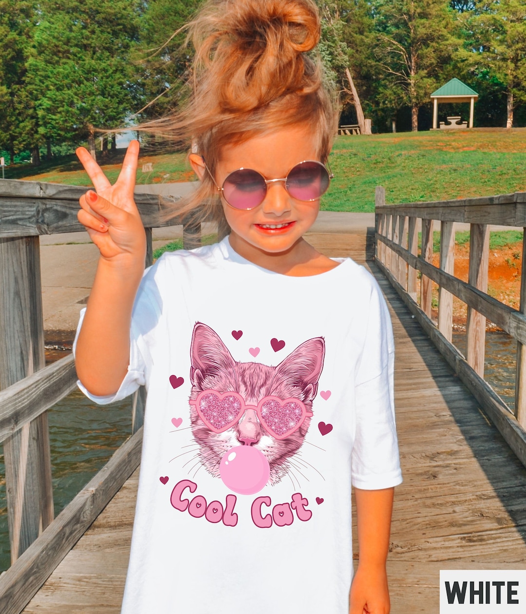 Kids Pink Cool Cat Lover Shirt, Preppy Girls Retro Kitten Graphic Tee ...