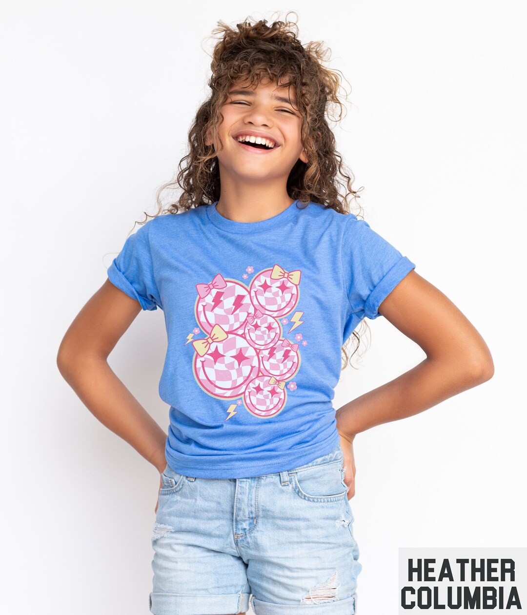 Kids Smiley Face Shirt, Cute Girls Retro Smile Face Youth Trendy ...
