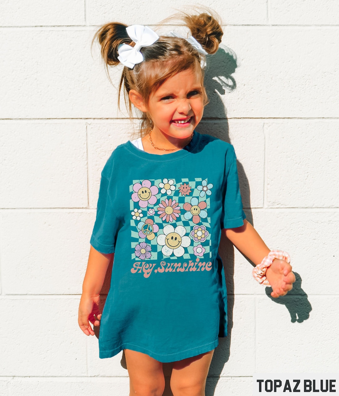 Kids Smiley Face Shirt, Hey Sunshine Flower Graphic Tee Youth Retro ...