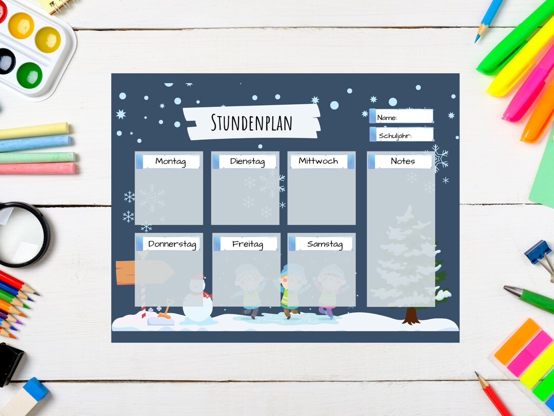 German Printable Lesson Plan for Kids - Stundenplan Winter - Etsy