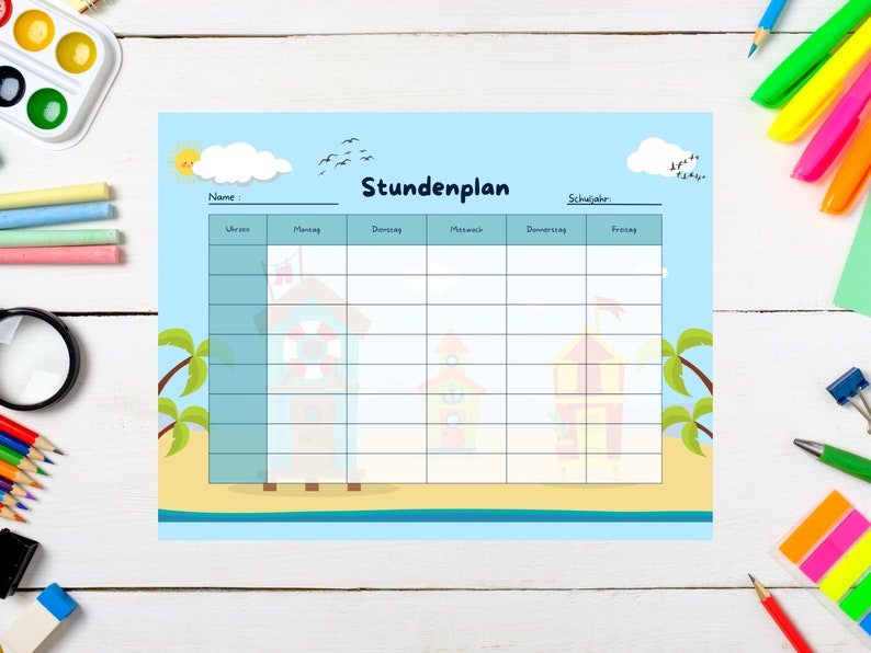 German Printable Lesson Plan for Kids Stundenplan Beach - Etsy Singapore