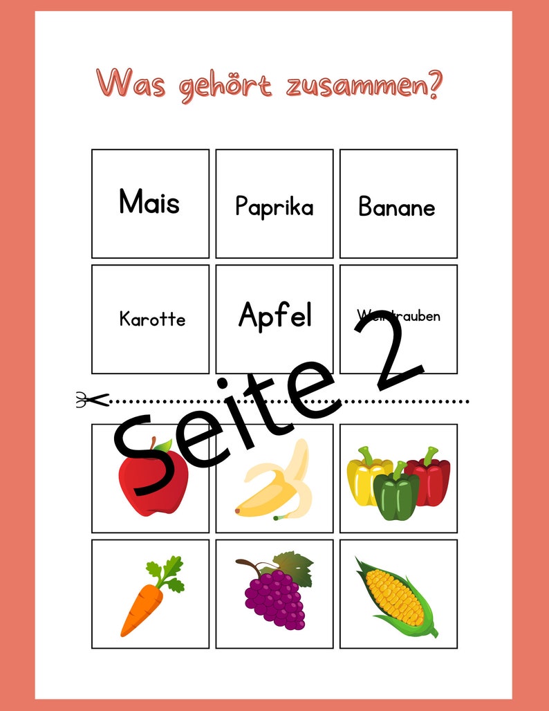 Printable German Word Match Game - Essen Und Tiere - Etsy