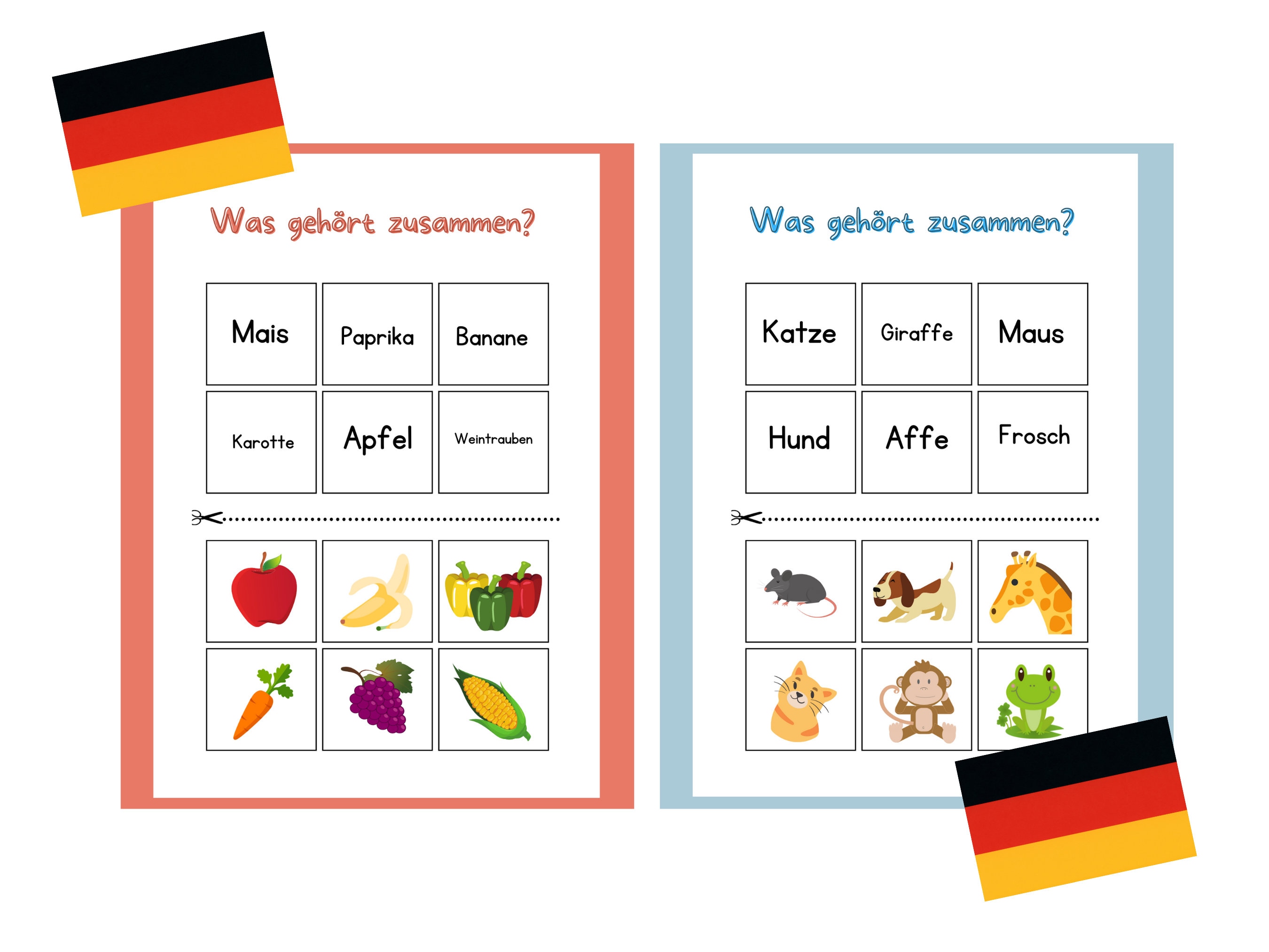 Printable German Word Match Game - Essen Und Tiere - Etsy