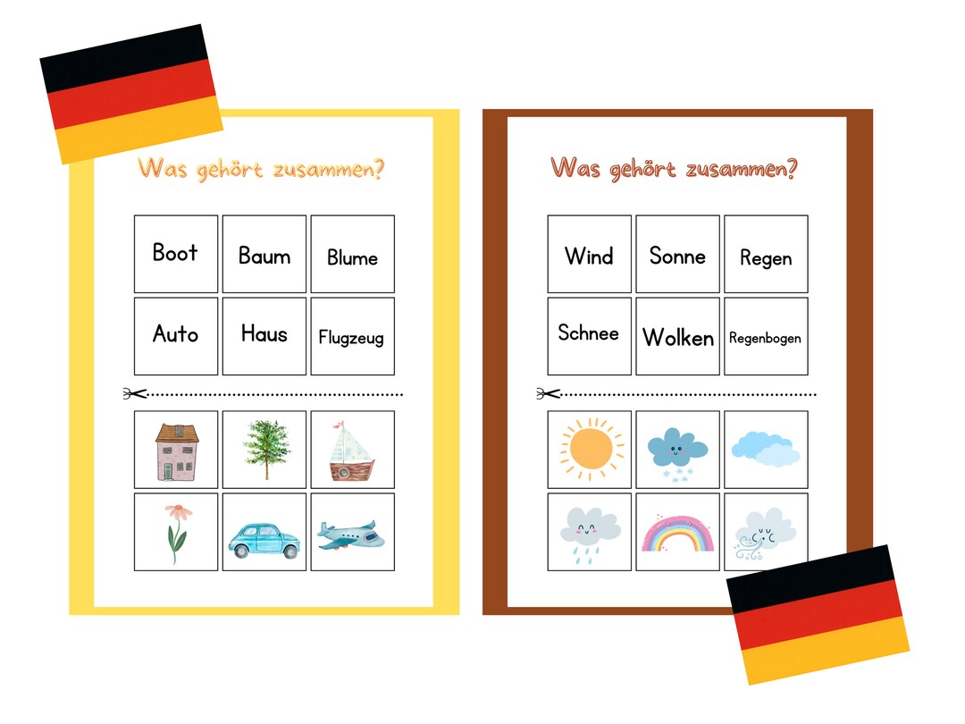Printable German Word Match Game - Outdoors and Weather - Etsy