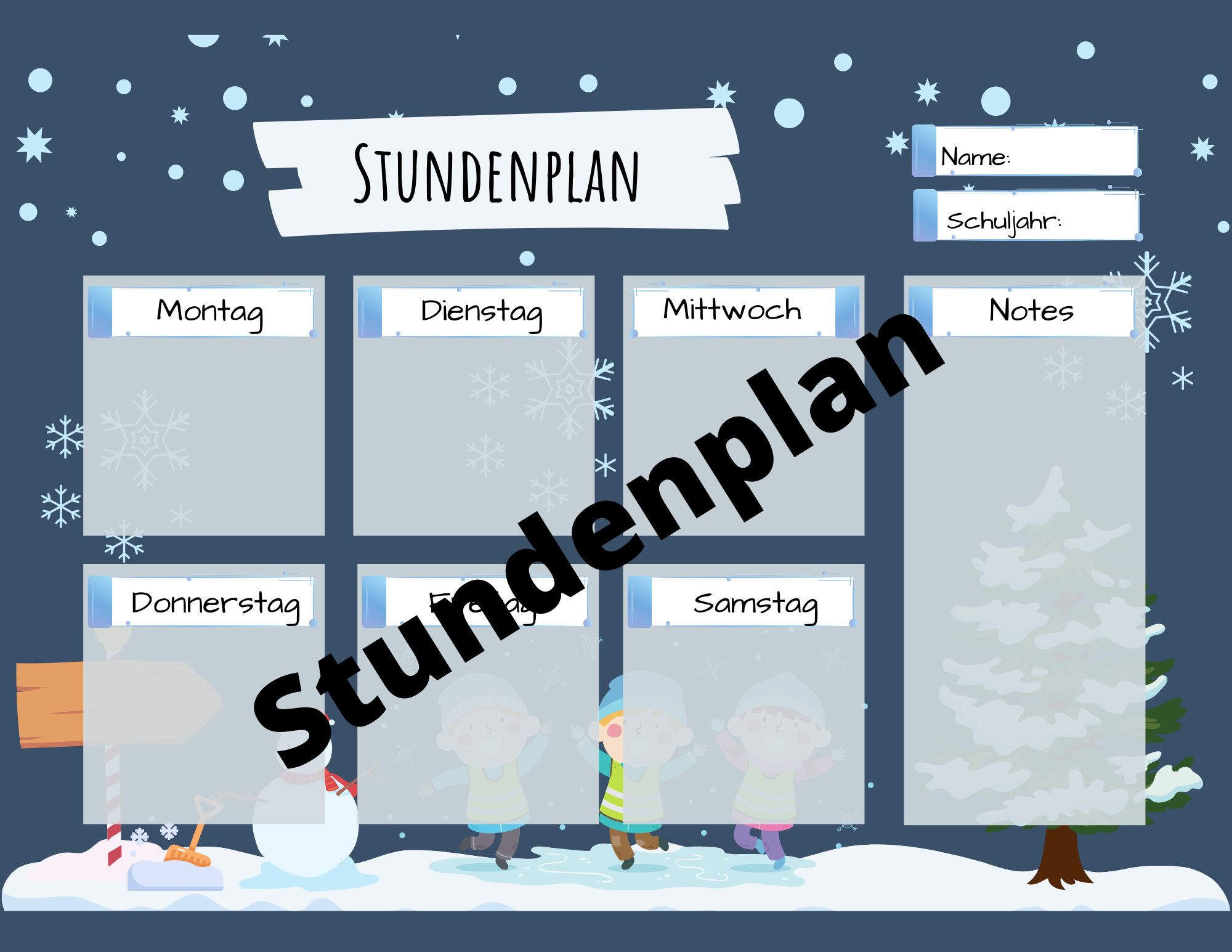German Printable Lesson Plan for Kids - Stundenplan Winter - Etsy