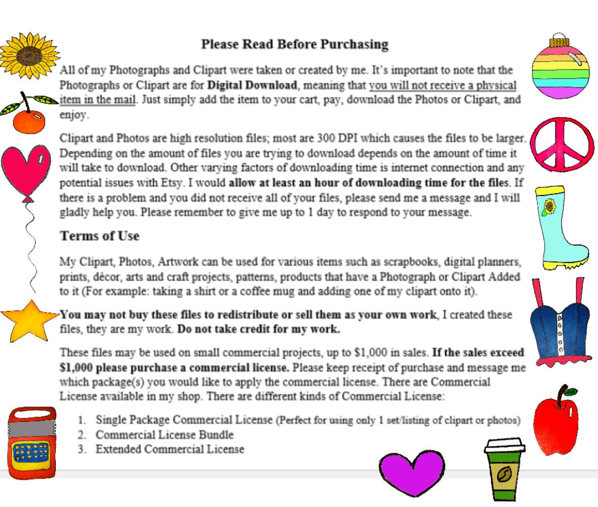 Single Use Package Commercial License Artadaystudiosshop - Etsy