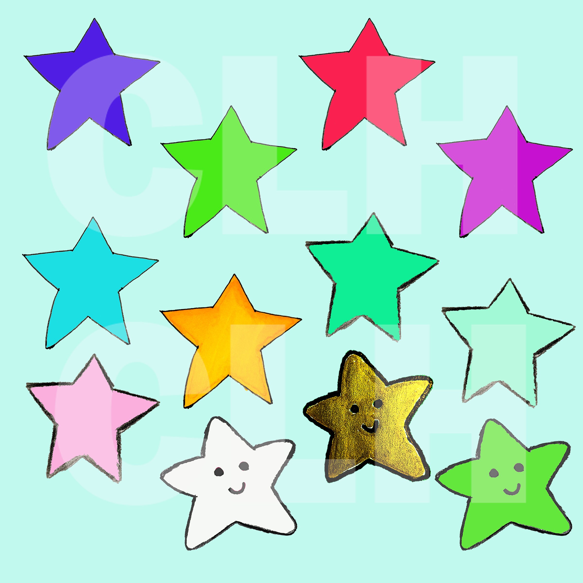 Hand Drawn Star Digital Download Clipart 22 PNG Files - Etsy