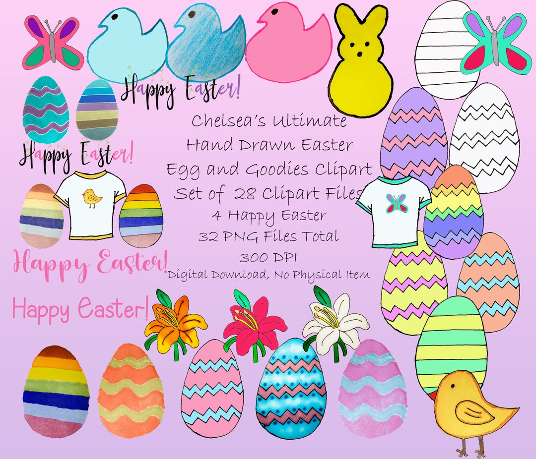 Easter Egg Hand Drawn Clipart Digital Download 32 PNG Files Updated - Etsy
