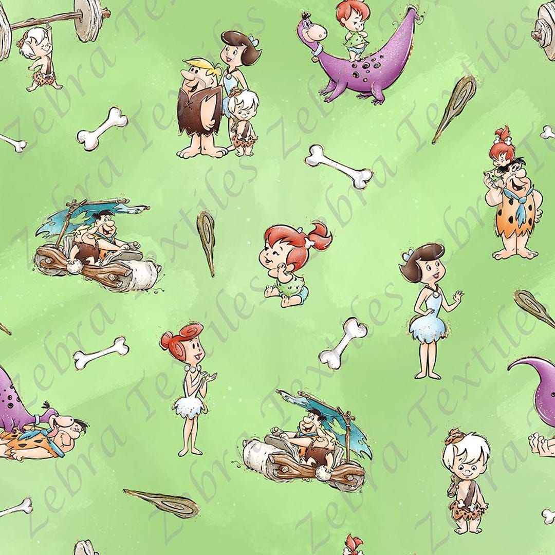 Prehistoric Family Green Background, Seamless Pattern, EXCLUSIVE ...