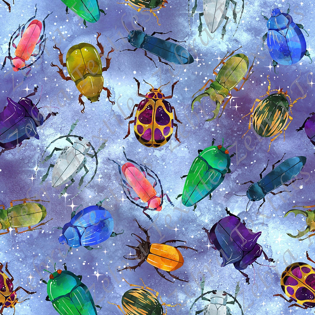 Insect Indigo Blue Galaxy Background, Seamless Pattern, Bird, Flowers ...