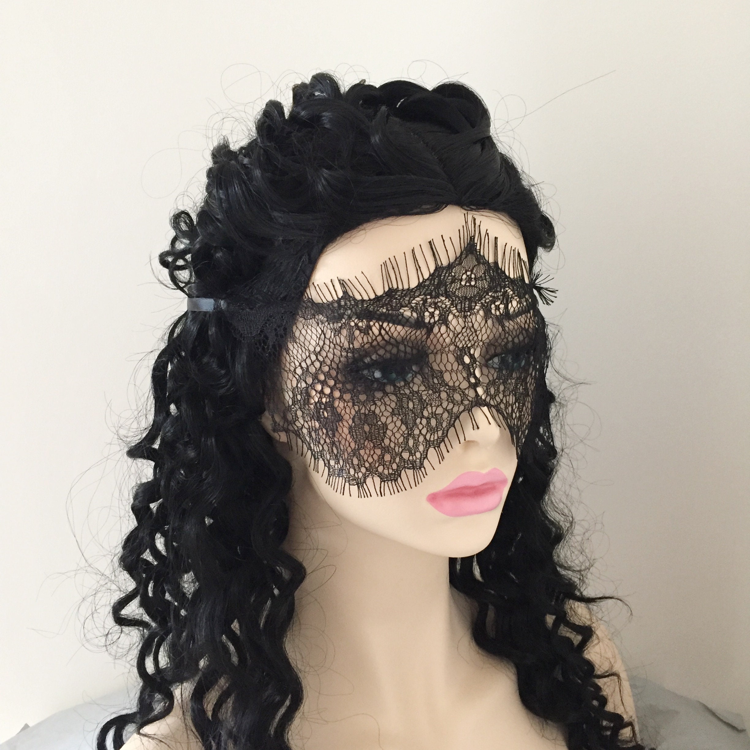Gothic Black Eye Mask White Lace Eye Mask Veil Masquerade Ball - Etsy