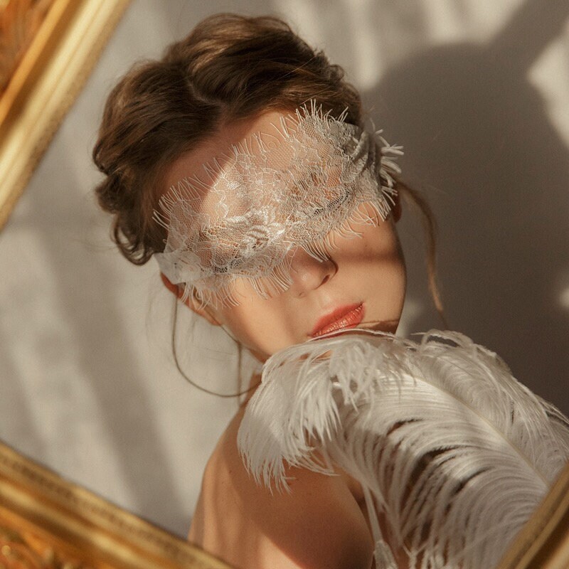 Gothic Black Eye Mask White Lace Eye Mask Veil Masquerade Ball - Etsy