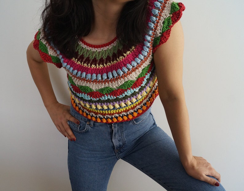 Colorful Crochet Crop Top Crochet Blouse Festival Clothing - Etsy