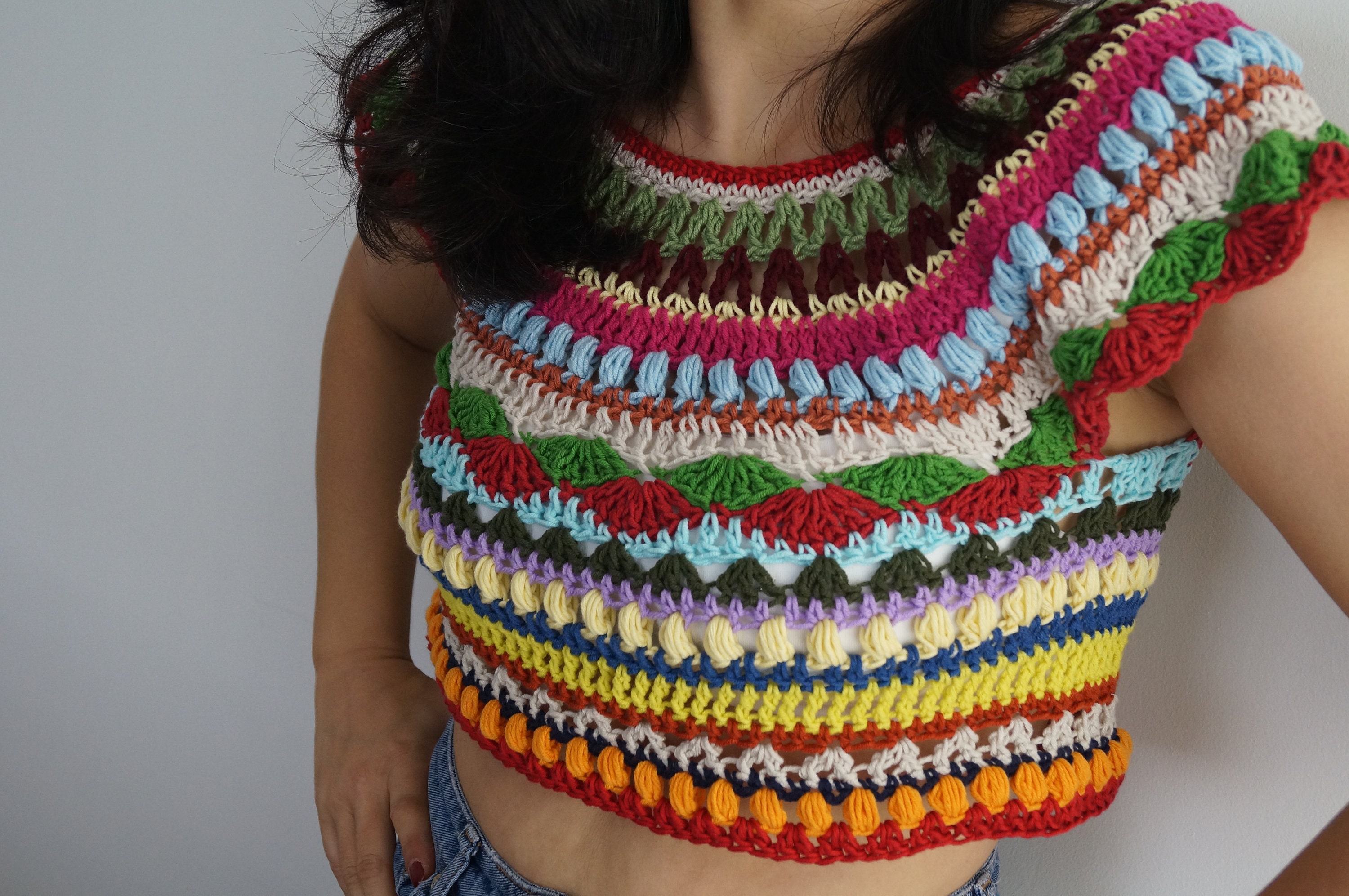 Colorful Crochet Crop Top Crochet Blouse Festival Clothing - Etsy