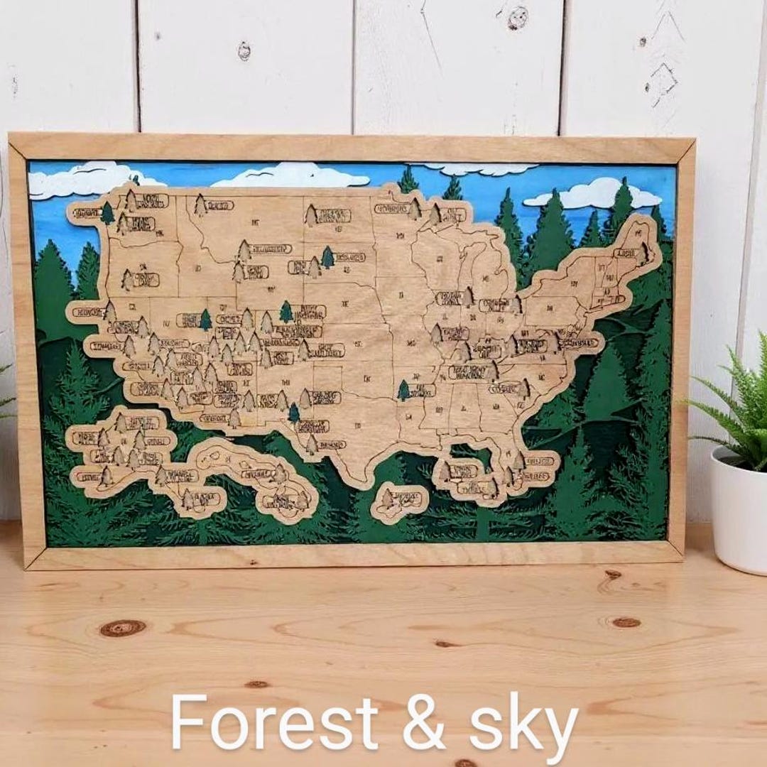 National Park Travel Map – Laser Cut & Hand Painted Wood Map – Track ...