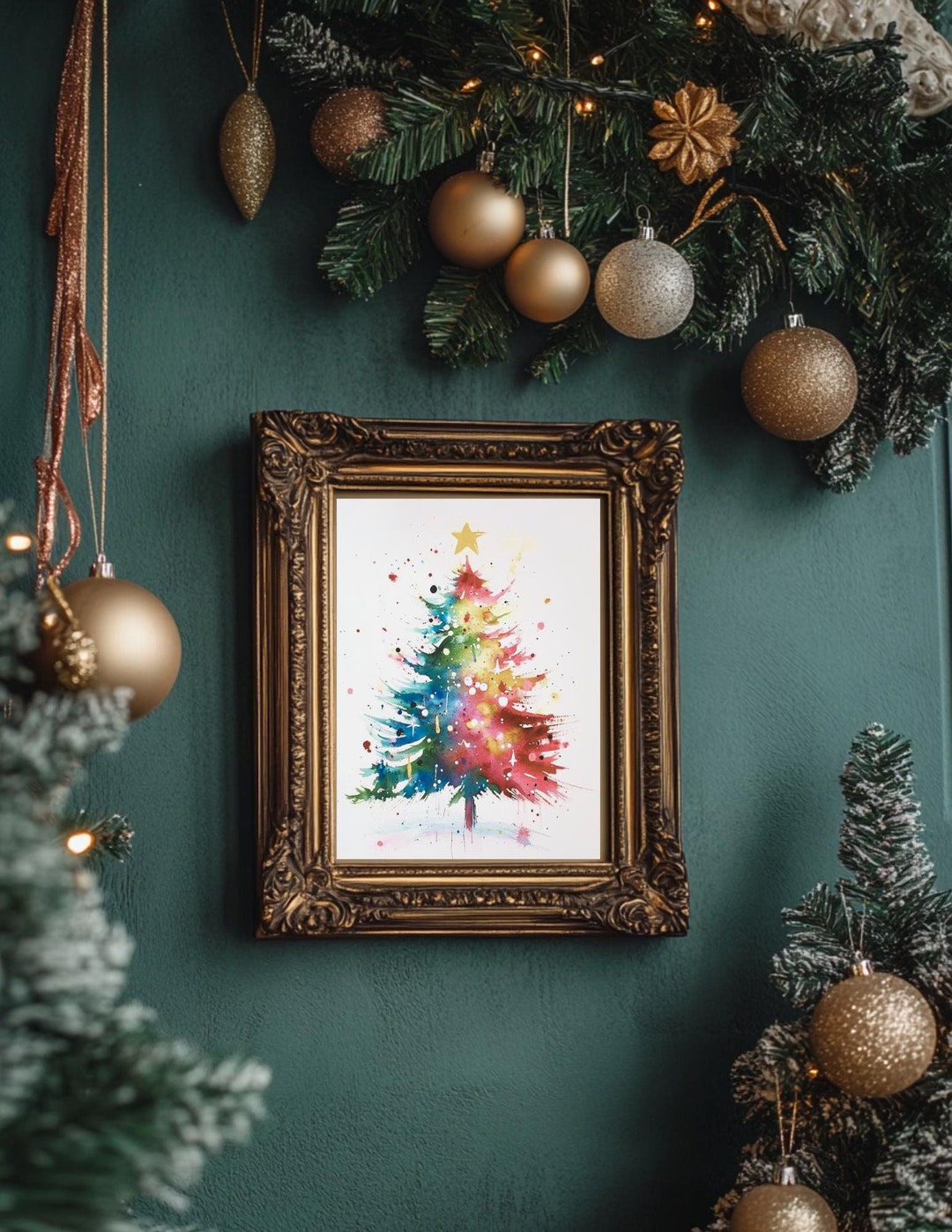 Colorful Watercolor Christmas Tree Digital Print, Festive Holiday Wall ...