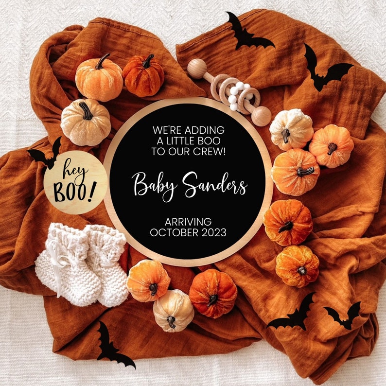 Halloween Digital Pregnancy Announcement, October Baby Reveal Template ...