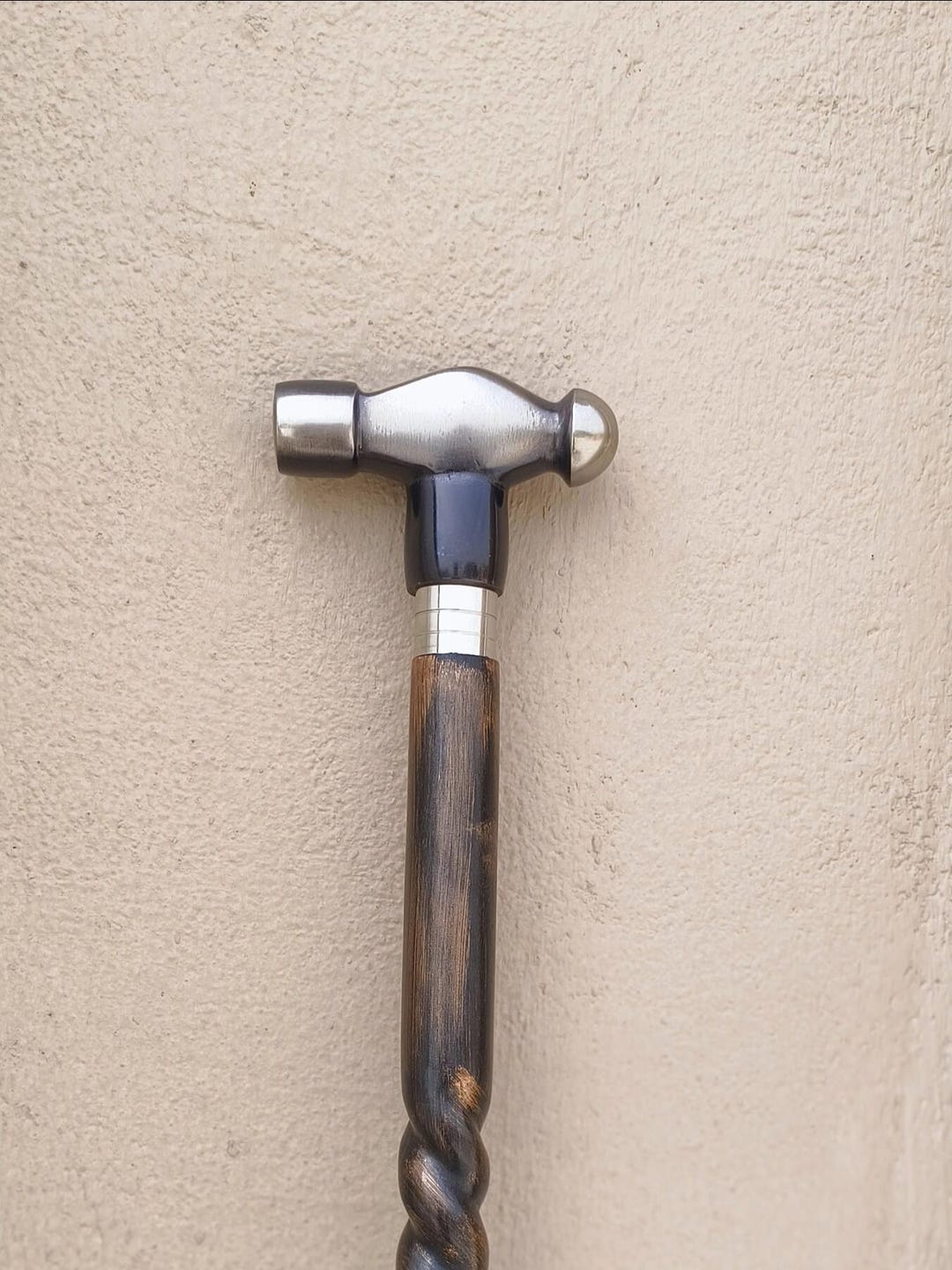 Wooden Spiral Walking Stick With Hammer Head | Unique War Hammer Cane ...