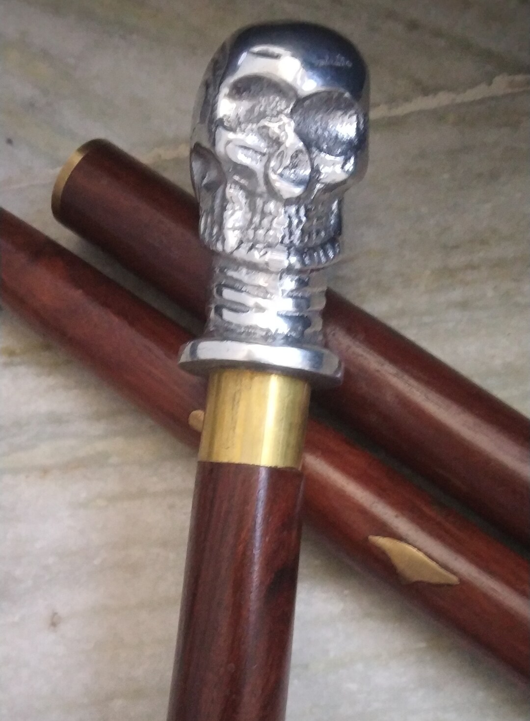 Walking Stick With Skull, Wooden Cane, Human Head Handle,3folds in ...