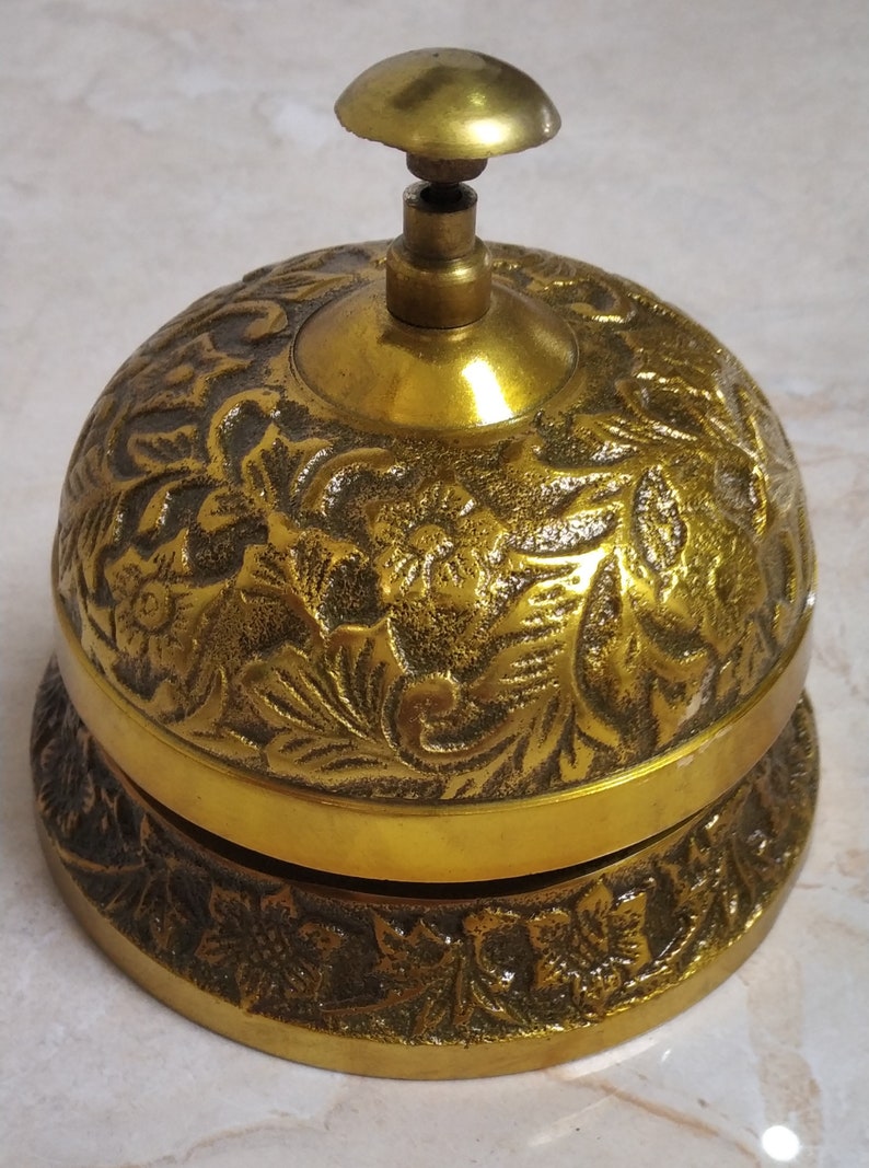Elegant Antique-style Golden Desk Bell With Ornate Engravings - Etsy