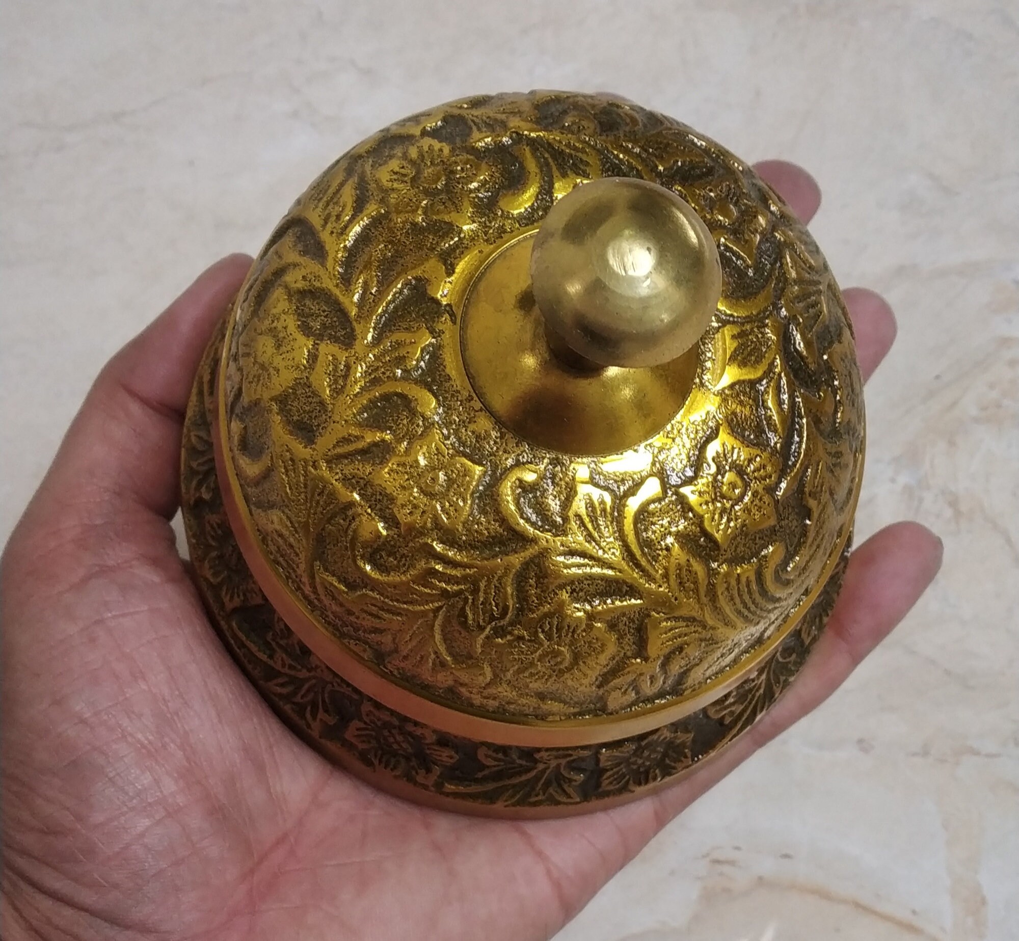 Elegant Antique-style Golden Desk Bell With Ornate Engravings - Etsy