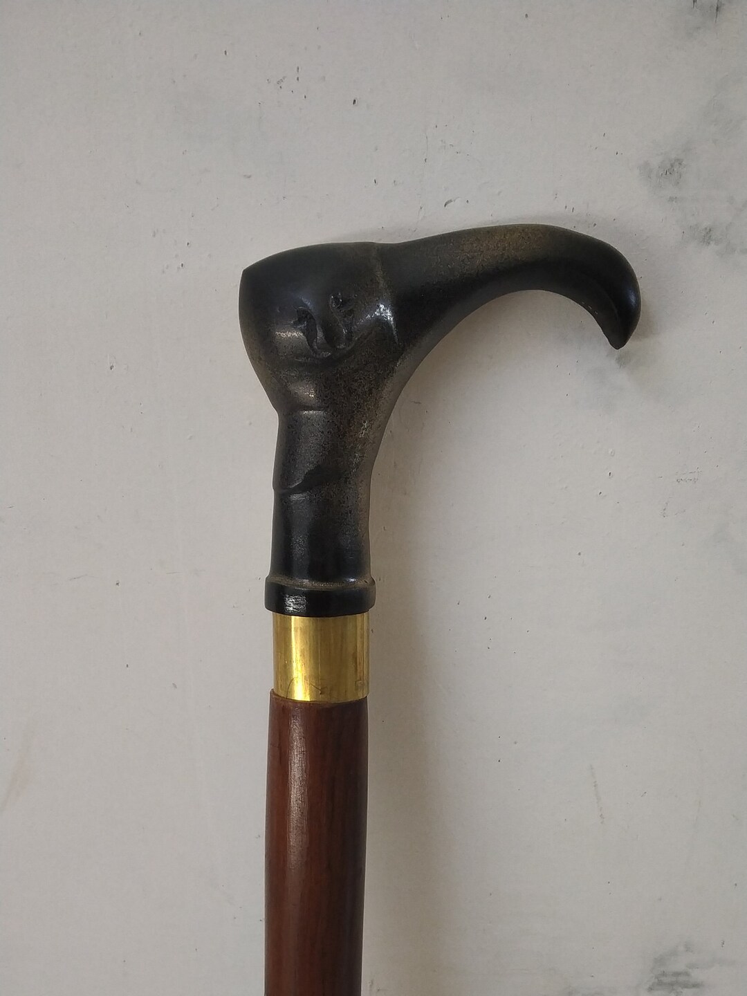 Cat Face Walking Cane: Antique Style Black Wood & Brass Handle - Etsy