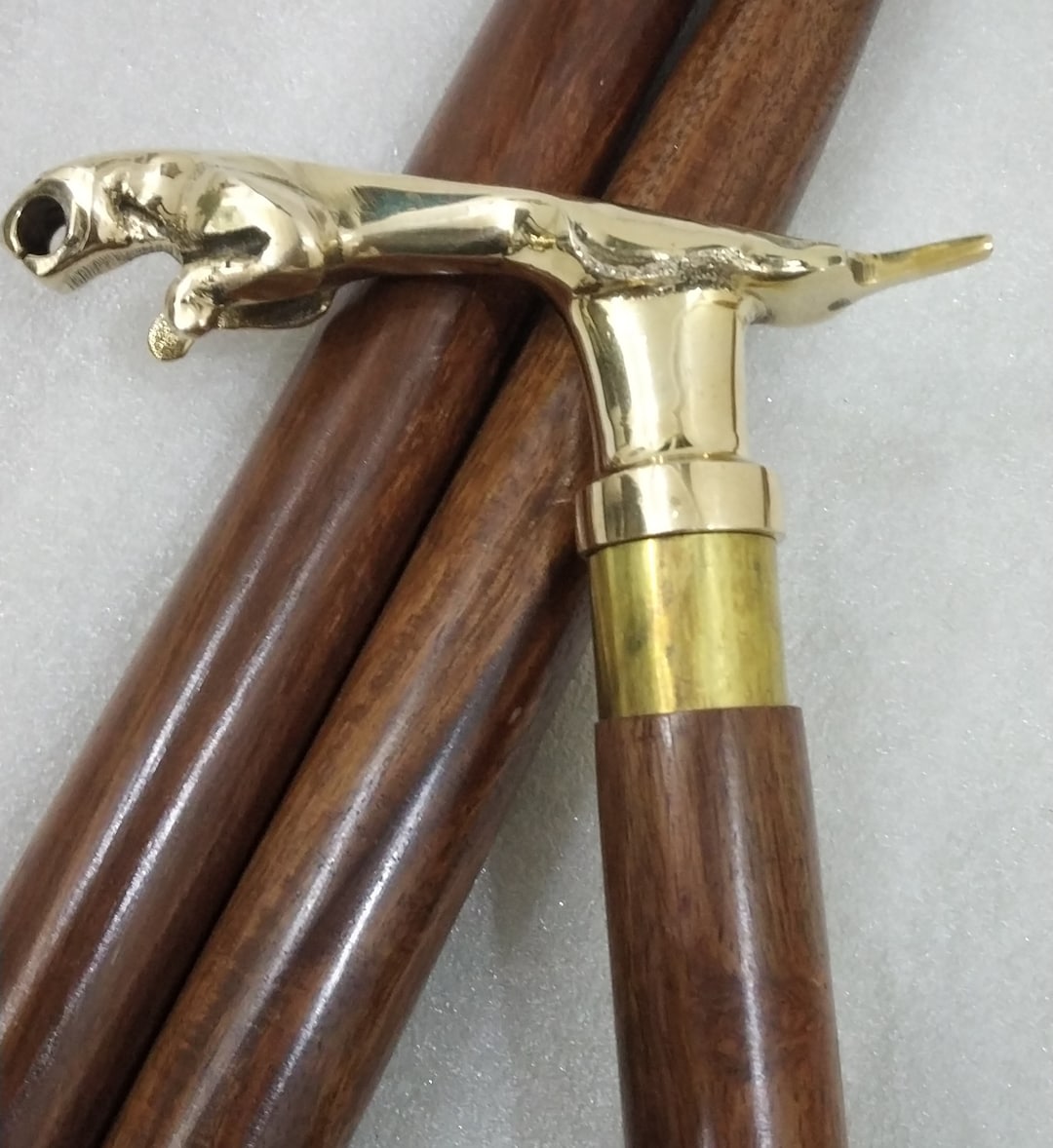 Brass Jaguar Handle Wooden Walking Cane: Elegant Gift - Etsy