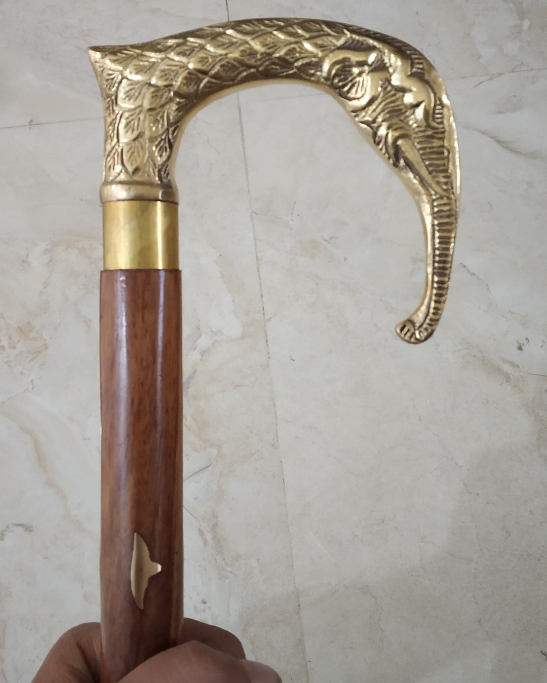 WALKING Stick,wooden Cane,brass Handle in Shaped of Elephant,cane for ...