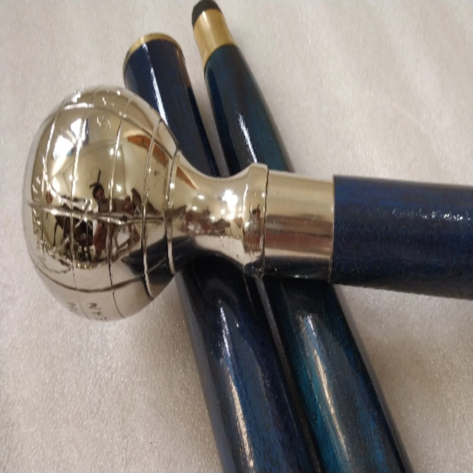 Stylish Wooden Walking Stick With Nickel Finish Globe Handle - Etsy