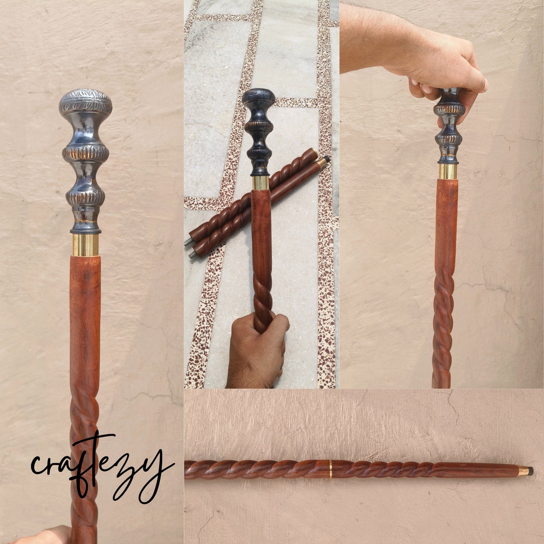 Wooden Walking Stick for Brass Handle Cane Use for Travels Spiral ...