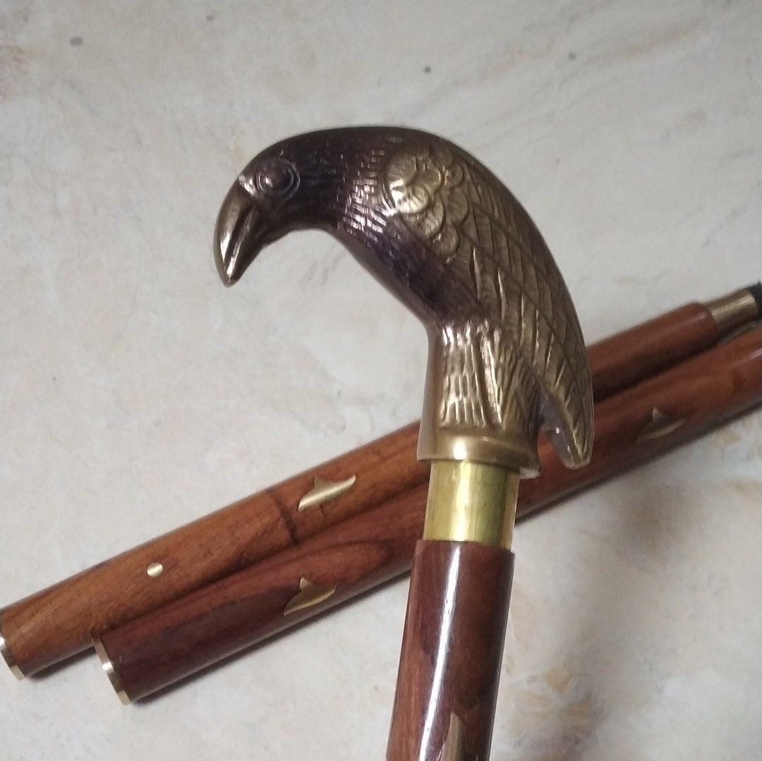 Antique Crow Handle Walking Cane | Handmade Wooden Walking Stick, Brass ...