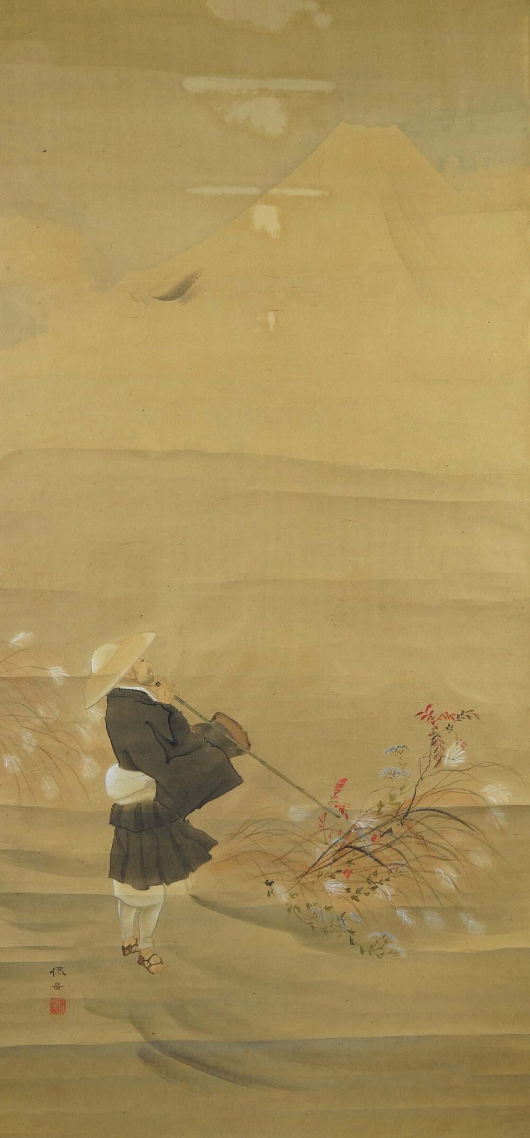 Japanese Kakemono Scroll Painting - Monk and Mount Fuji - Etsy