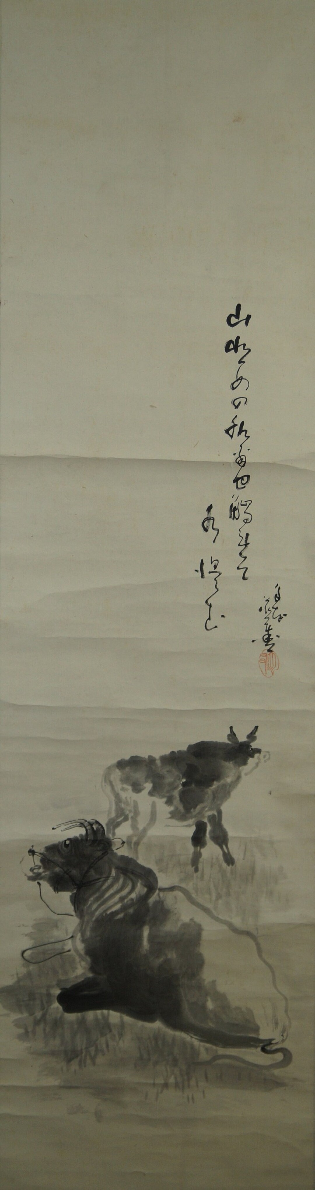 Japanese Kakemono Scroll Painting - Two Bulls - Etsy