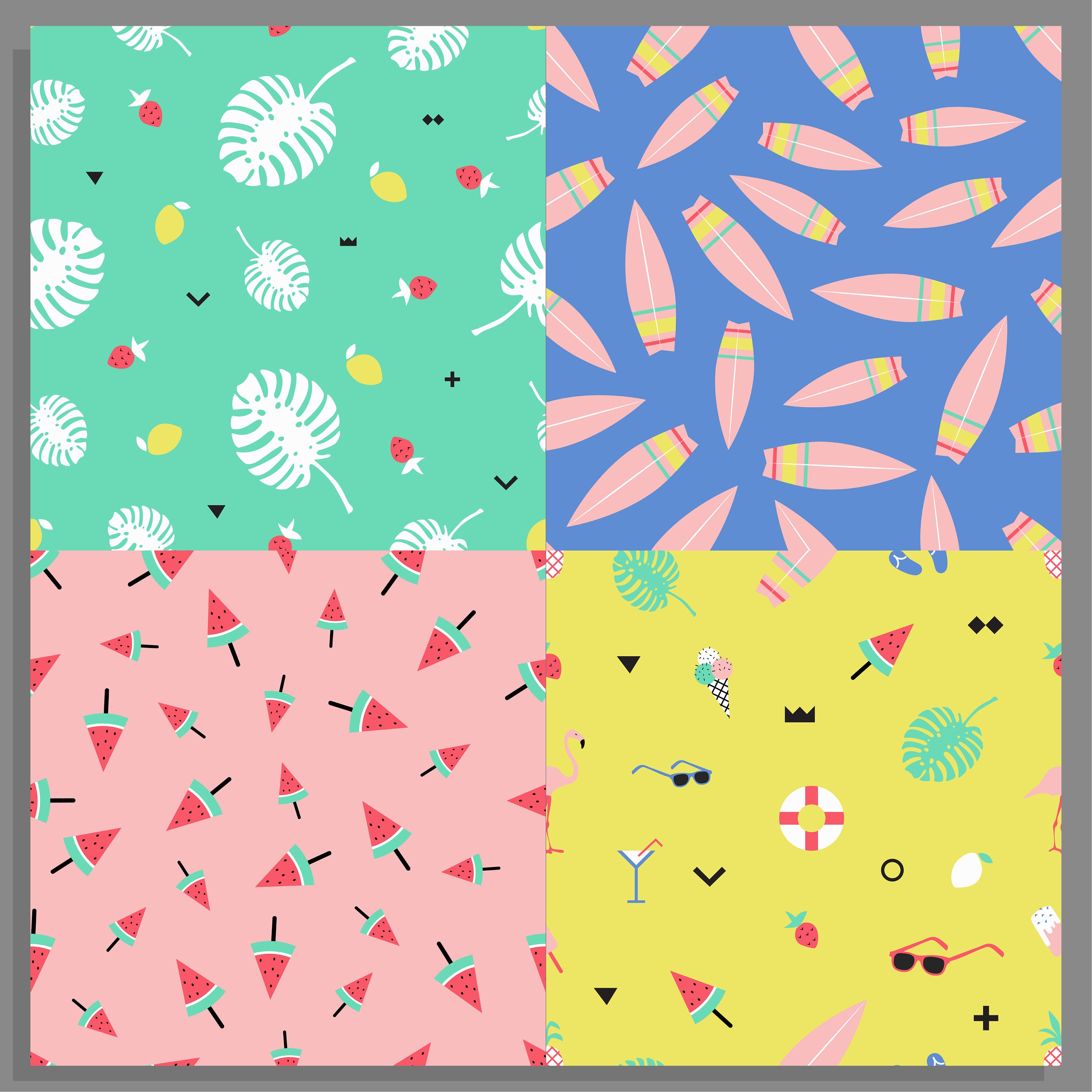 Summer Digital Paper Pack Beach Digital Paper Fruits Digital Paper Flamingo Digital Paper