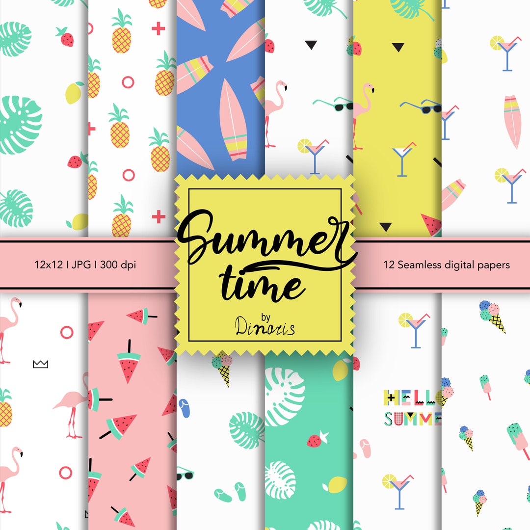 Summer Digital Paper Pack, Beach Digital Paper, Fruits Digital Paper ...
