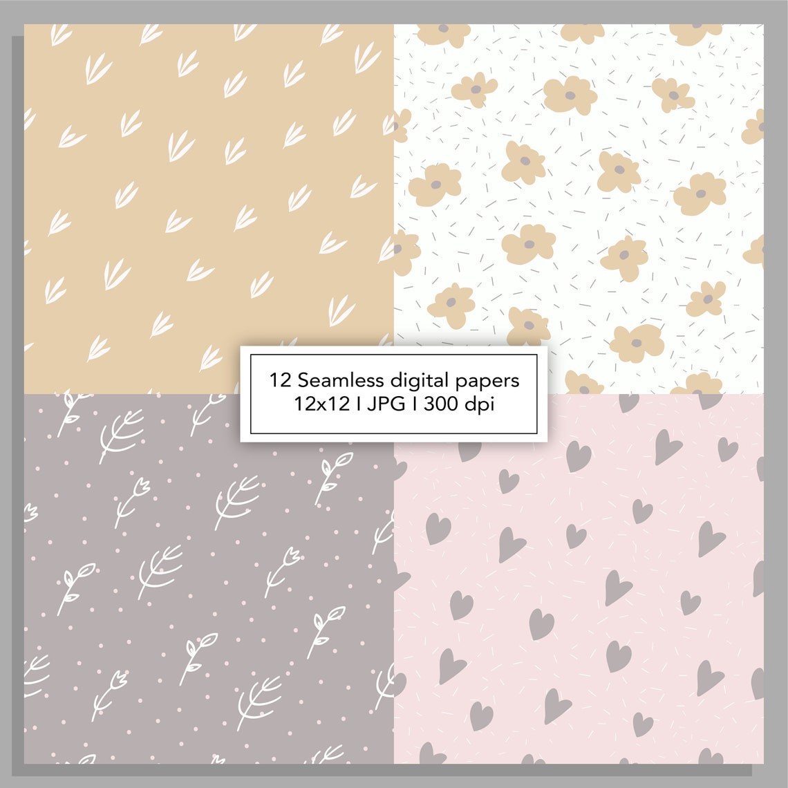 12 Floral Boho Digital Paper Set, Seamless Textures, Flower Patterns ...