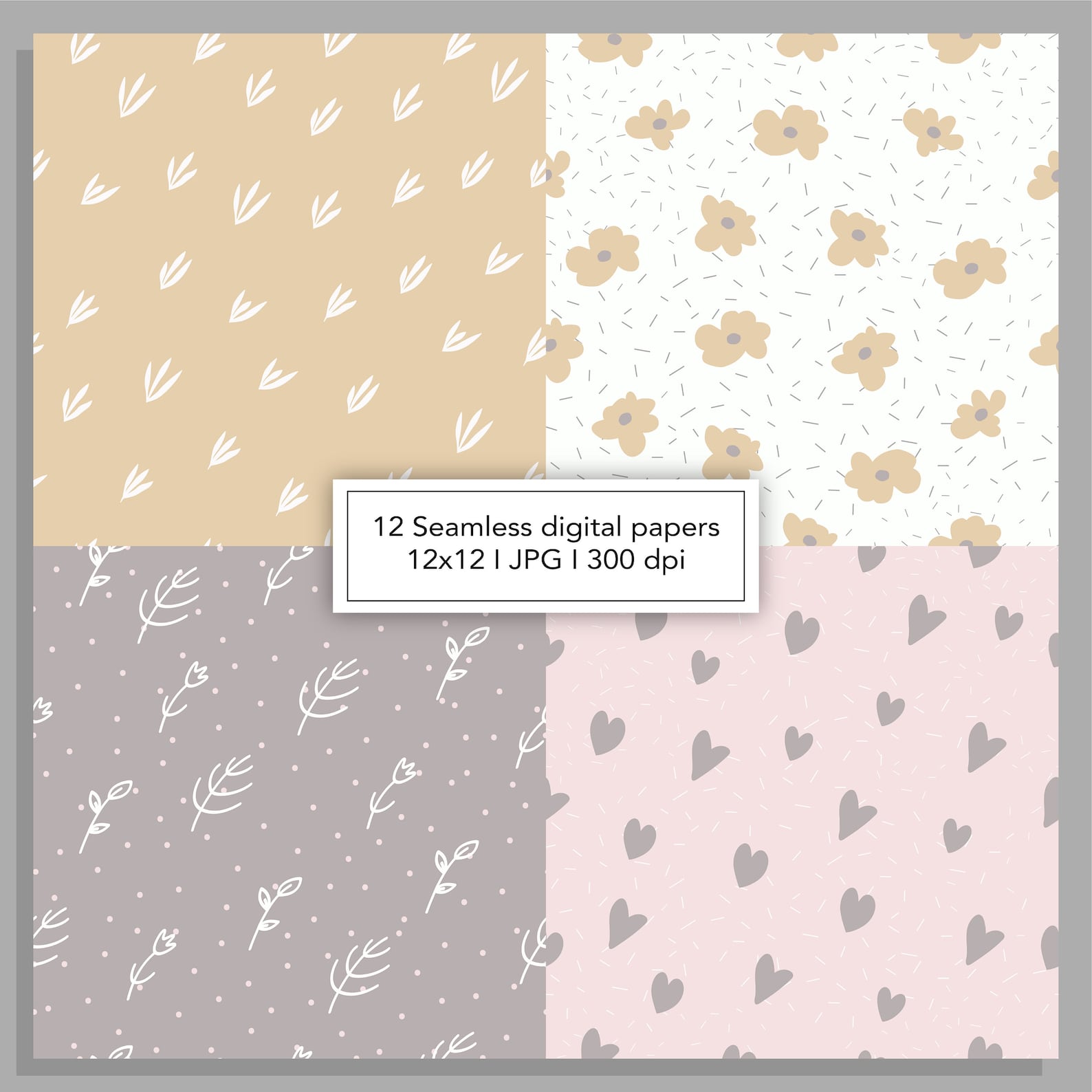 12 Floral Boho Digital Paper Set, Seamless Textures, Flower Patterns ...