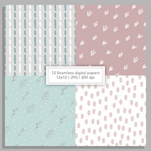 12 Floral Boho Digital Paper Set, Seamless Textures, Flower Patterns ...