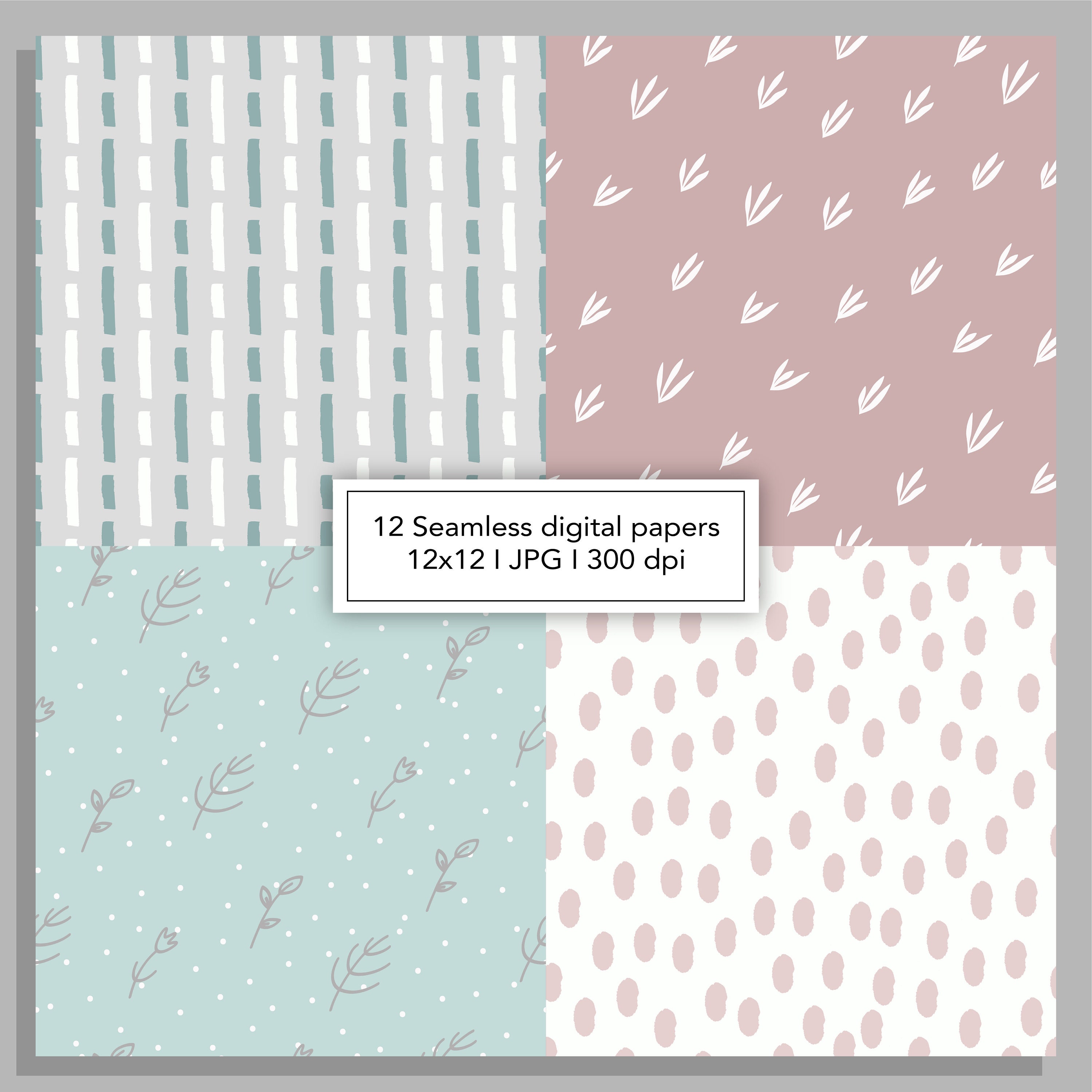 12 Floral Boho Digital Paper Set, Seamless Textures, Flower Patterns ...