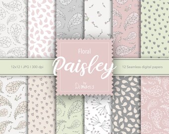 12 Floral Boho Digital Paper Set Seamless Textures Flower - Etsy