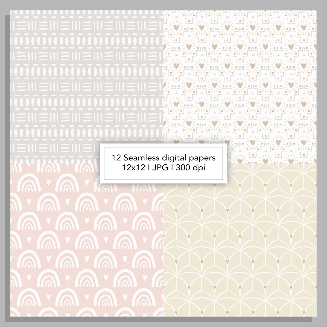 12 Boho Digital Papers, Neutral Boho Chic Digital Paper Pack, Neutral ...