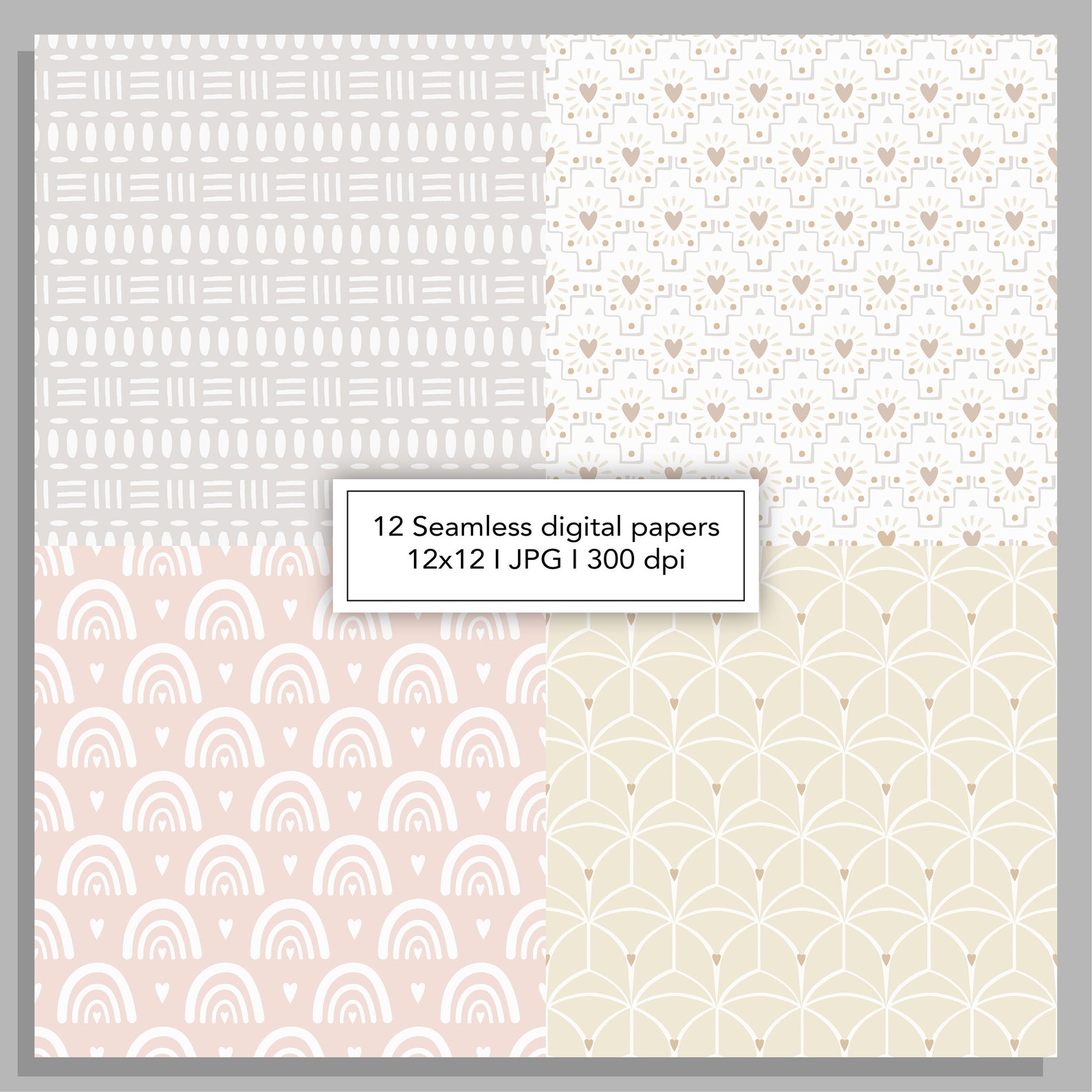 12 Boho Digital Papers, Neutral Boho Chic Digital Paper Pack, Neutral ...