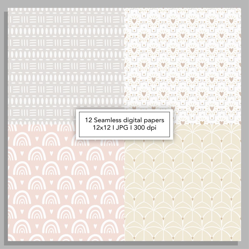 12 Boho Digital Papers, Neutral Boho Chic Digital Paper Pack, Neutral ...